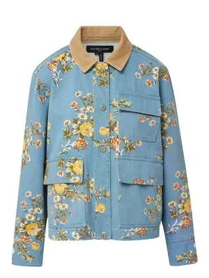 Veronica Beard Leighton Floral-print Corduroy-collar Jacket - Blue