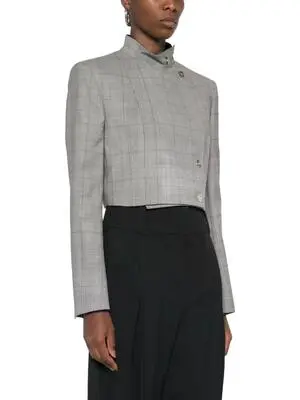 Sportmax Prince Of Wales Check Cropped Jacket - Grey