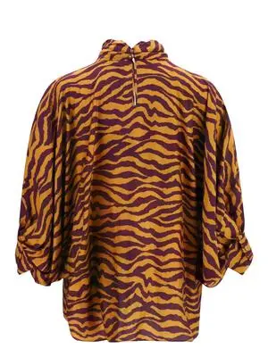 KRISTINA TI Zebra-print High-neck Blouse - Orange
