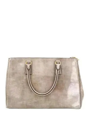 Prada Prada Double Zip Lux Spazzolato Leather Medium Tote Bag Brown