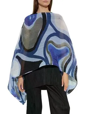 Issey Miyake Abstract-print Pleated Top Blue