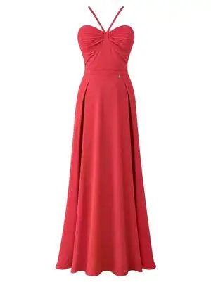 DIVEDIVINE Flora Draped-bodice Side-slit Maxi Dress - Red