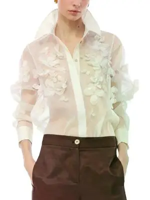 NENETTE Frosty Floral-appliqué Sheer Shirt - Neutrals