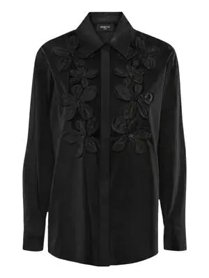 NENETTE Felicità Floral-appliqué Sheer-panel Shirt - Black