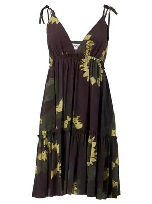 Moschino Floral-print Ruffled-tier Dress - Brown