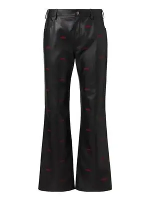 Loewe Logo Leather Flared Trousers - Black