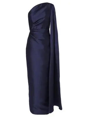 Solace London Veya Pleated One-shoulder Satin Gown - Blue