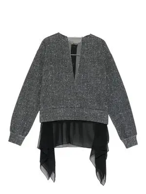 Undercover Herringbone-pattern Layered Cardigan - Grey