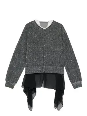 Undercover Herringbone-pattern Layered Cardigan - Grey