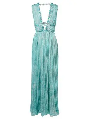 LA FUORI Frosted Embellished Floral Silk Gown - Blue