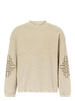 THE COUTURE CLUB Washed Emblem Cotton-knit Jumper - Beige