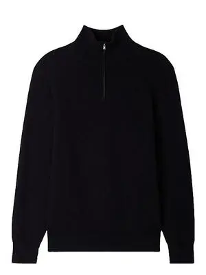 Sandro Boxy Stand-collar Cotton And Wool-blend Jumper M Black