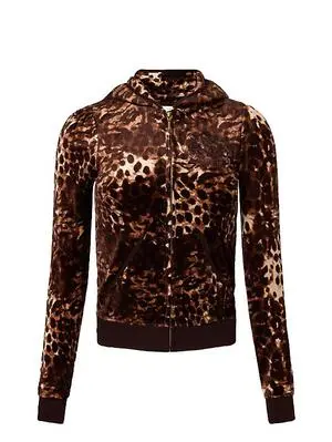 Juicy Couture Embroidered-logo Leopard-print Velour Hoodie - Java Abstract Animal