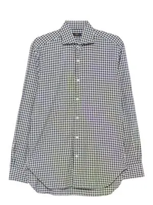BARBA NAPOLI Gingham Long-sleeve Shirt - Blue