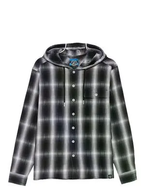 AGNES B. Check-pattern Hooded Shirt - Brown