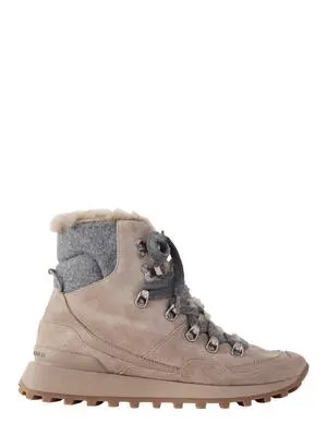 Brunello Cucinelli Shearling-lined Wool-trimmed Suede Ankle Boots - Brown