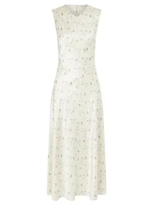 DÔEN Adelana Floral-print Silk-satin Midi Dress - Neutrals