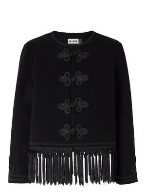 Rixo Inga Fringed Embellished Crepe Jacket - Black