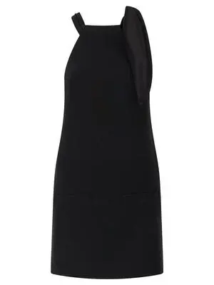 COURREGES Tie-detailed Logo-embroidered Crepe Mini Dress - Black
