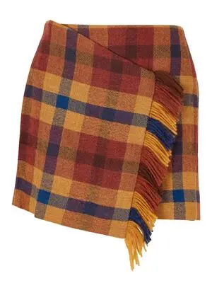 Escvdo Checked Asymmetric Alpaca Mini Skirt - Multi