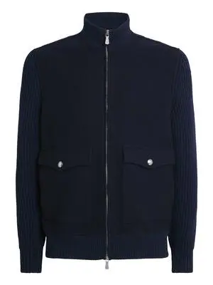 Eleventy Wool Bomber Jacket - Navy