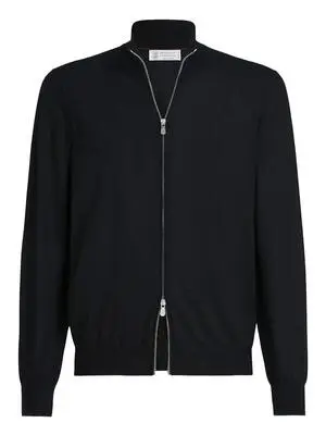 Brunello Cucinelli Cashmere-silk Zip-up Cardigan - Black