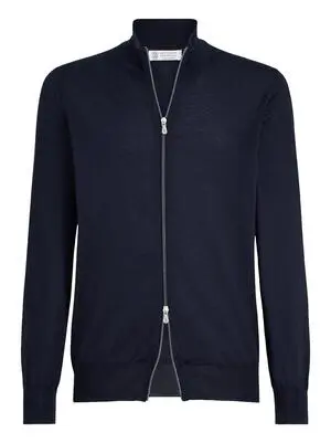 Brunello Cucinelli Cashmere-silk Zip-up Cardigan - Blue