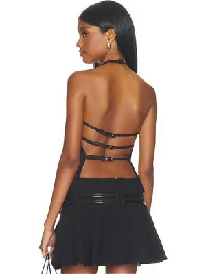 MIMCHIK Triple Belt Halter Top - Black