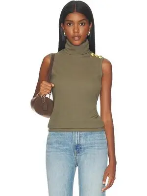 L'Agence Ceci Sleeveless Turtleneck Top - Olive