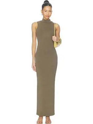 ALL THE WAYS Sleeveless Mock Neck Maxi Dress - Olive