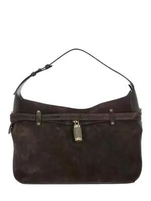 Borbonese Suede Padlock Hobo Shoulder Bag - Brown