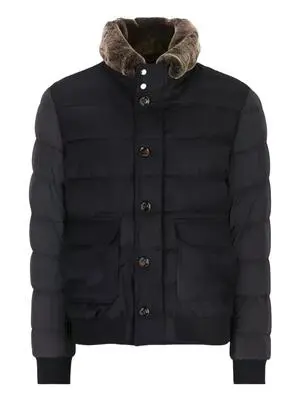 MOORER Fur-collar Quilted Jacket - Blue