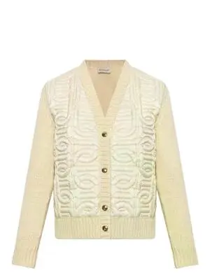 Moncler Chain Quilted Padded V-neck Cardigan - Neutrals