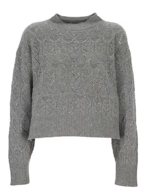 Lorena Antoniazzi Sequin-embellished Open-knit Sweater - Grey