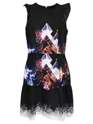 Sandro Firework-print Ruffled Dress - Black
