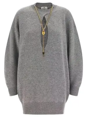 Elisabetta Franchi Chain-embellished Wool Mini Dress - Grey