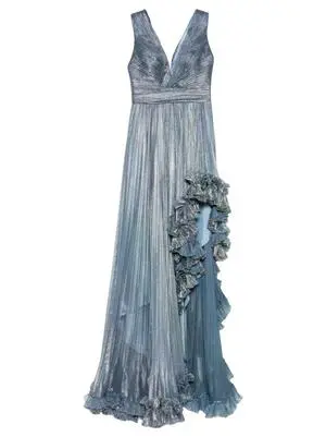 IRIS SERBAN Ariana Ruffled Pleated Maxi Dress - Blue