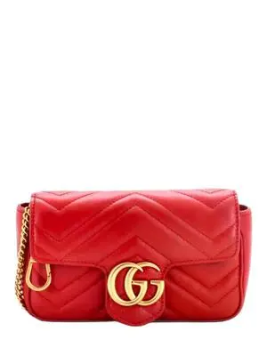 Gucci Gg Marmont Flap Bag Matelassé Leather Super Mini Crossbody Bag - Red