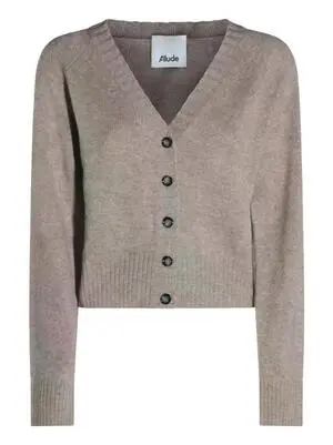 ALLUDE Cashmere V-neck Button-down Cardigan - Neutrals