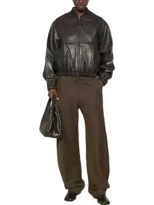 SESSUN Leather Bomber Jacket - Brown