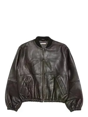 SESSUN Leather Bomber Jacket - Brown