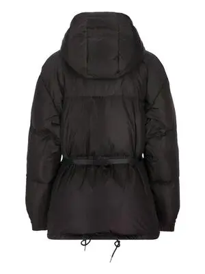 Prada Belted Hooded Puffer Coat - Black