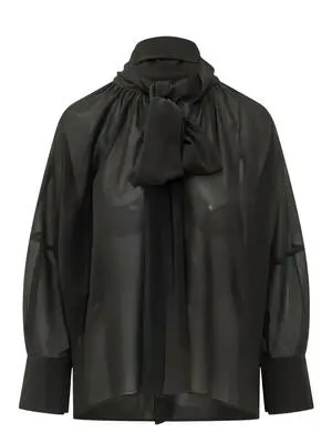 LE SULLY STUDIO Pussy-bow Semi-sheer Blouse - Black