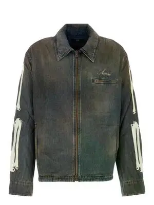 Amiri Skeltal Appliqué Denim Jacket - Grey