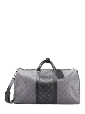 LOUIS VUITTON Keepall Bandouliere Reverse Monogram Eclipse Canvas 50 Travel Bag - Grey