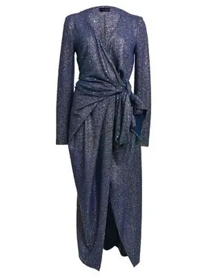 Talbot Runhof Glittered Wrap Maxi Dress - Blue