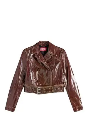 DIESEL® Patent-leather Jacket With Large Belt - Brown
