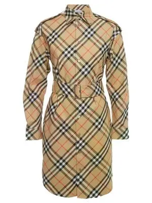 Burberry Belted Checked Shirt Dress - Neutrals