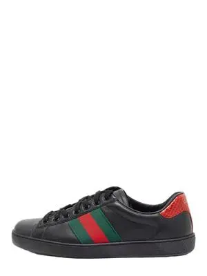 Gucci Ace Web Leather Sneakers - Black