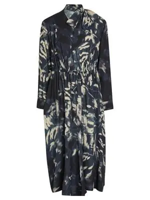 High Skive Printed Crepe Midi Shirt Dress - Navy